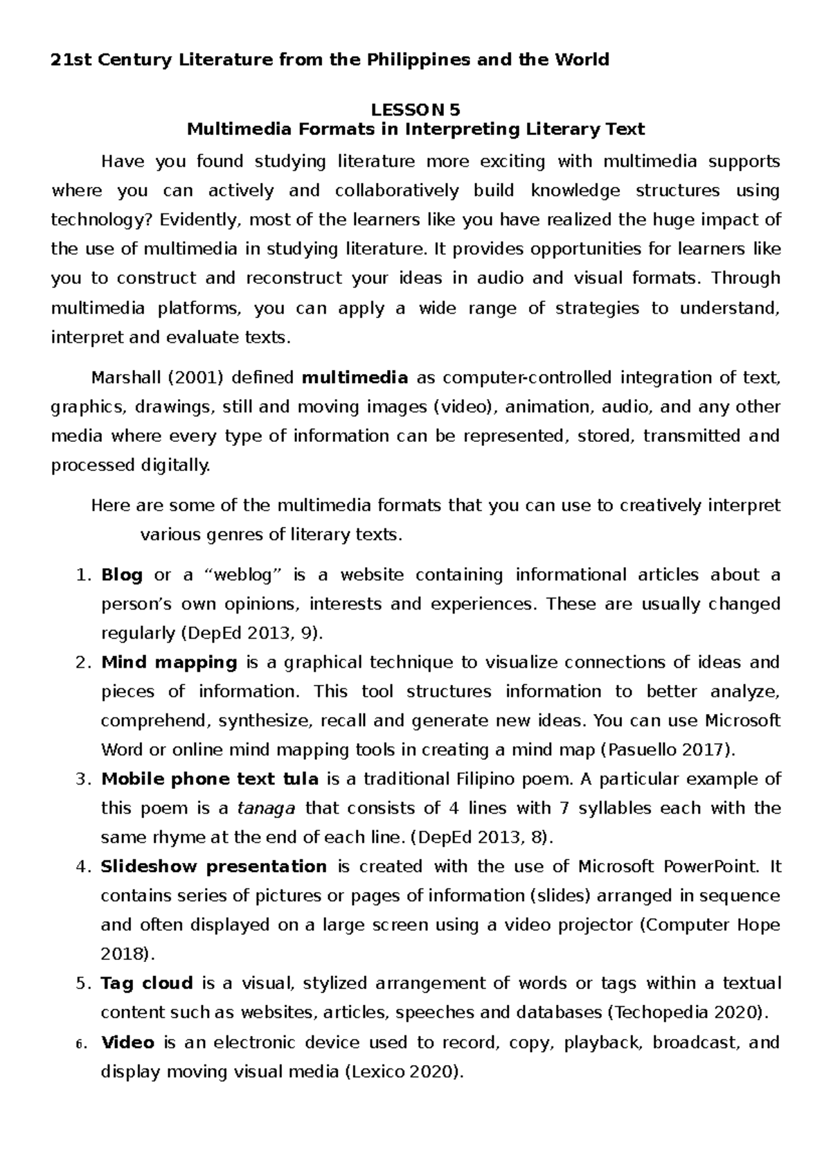 Lesson 5: Exploring Multimedia Formats in Literary Interpretation - Studocu