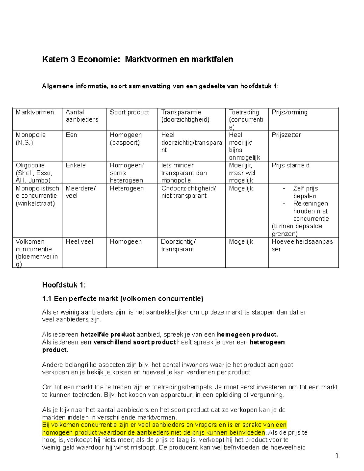 Katern 3 Economie: Marktvormen en Marktfalen Samenvatting Havo 4 ...