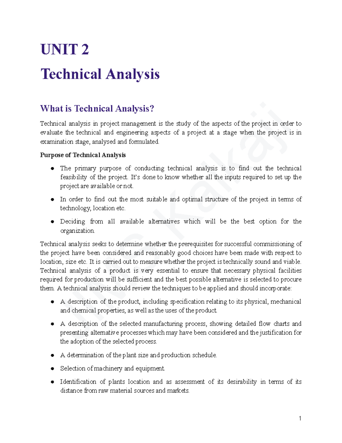 UNIT 2 PM - Technical Analysis in Project Management Overview - Studocu