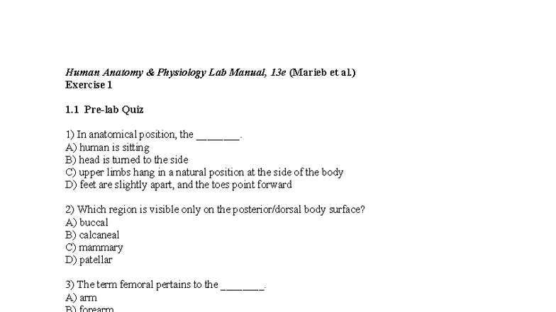 2311 Human Anatomy Physiology Lab Exercise 1 Quiz - Studocu