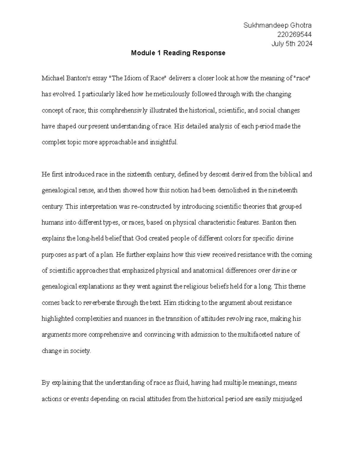 Reading Response 1 Module 1 - Sukhmandeep Ghotra 220269544 July 5th ...
