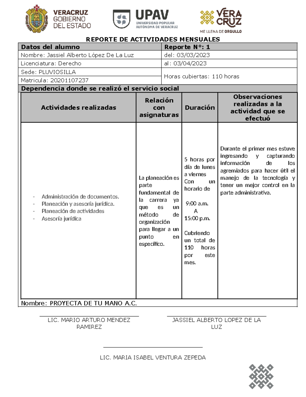 Reporte Mensual de Actividades de Derecho - UPAV - Studocu