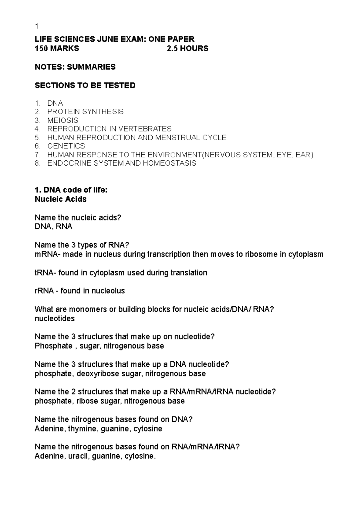LIFE SCIENCES LS - Summaries for June Exam Prep & Key Concepts - Studocu