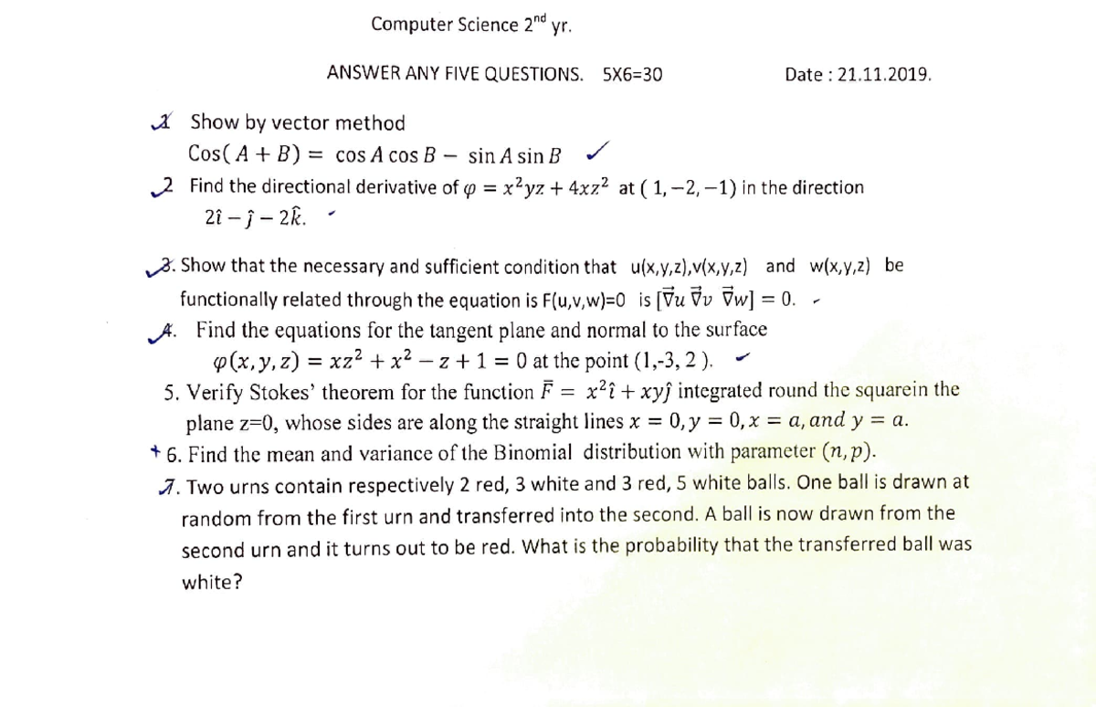 Computer Science 2nd Year - 1st Sem Exam Questions and Solutions - Studocu