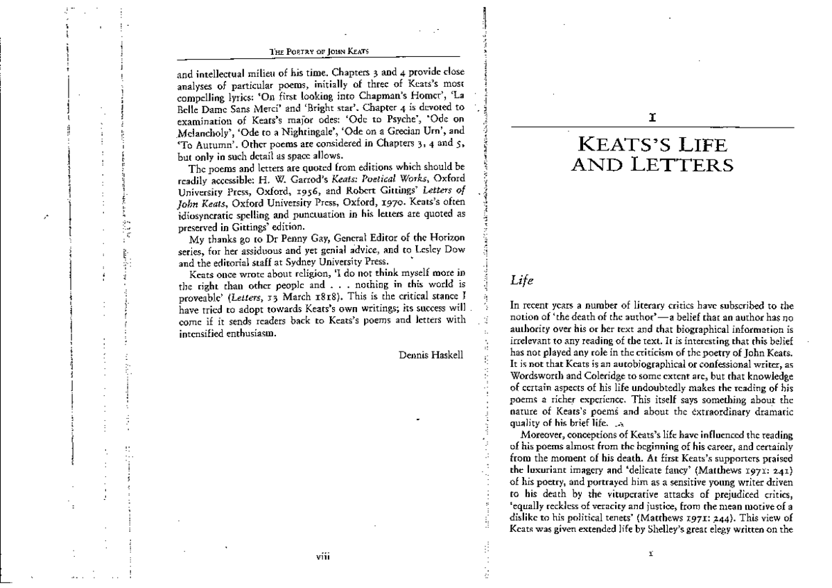 Keats' Life and Letters: Analyzing His Poetry and Context (ENG 303 ...
