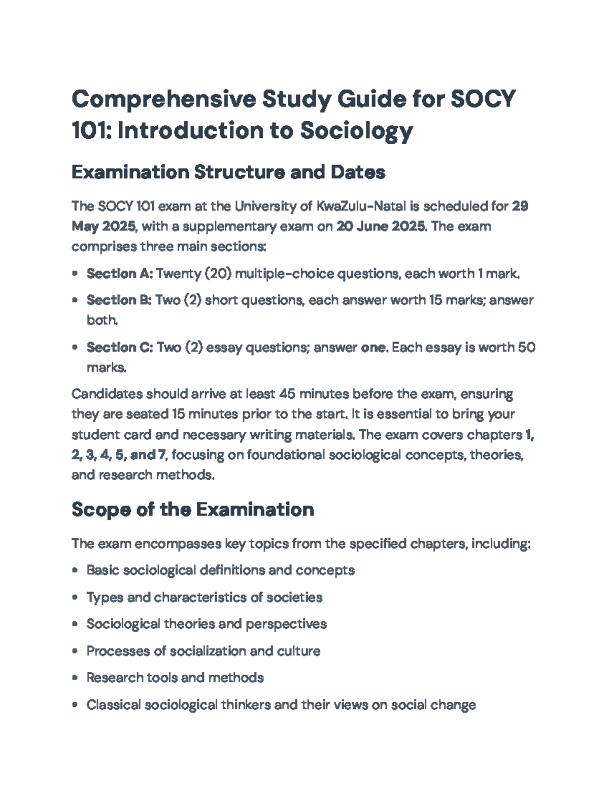 Comprehensive Study Guide for SOCY 101: Exam Structure & Key Concepts ...