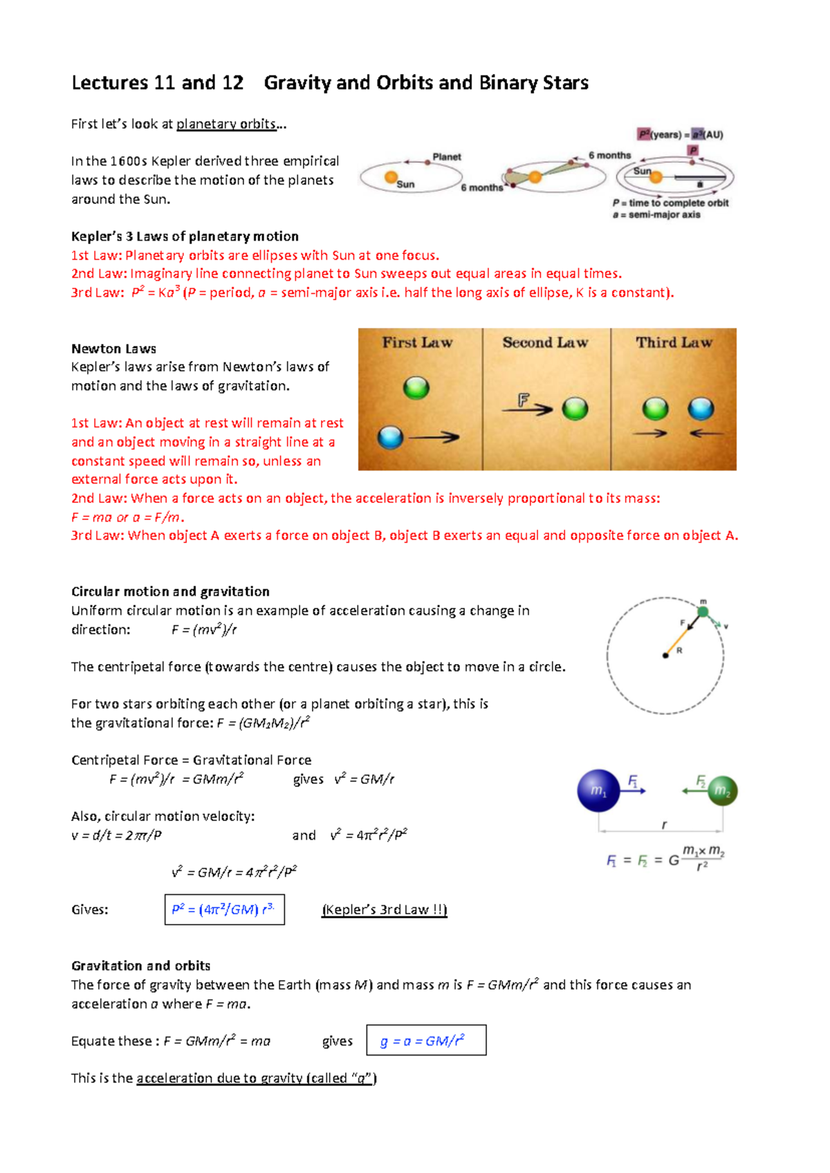 Lecture 11-12: Gravity, Orbits & Binary Stars - Studocu