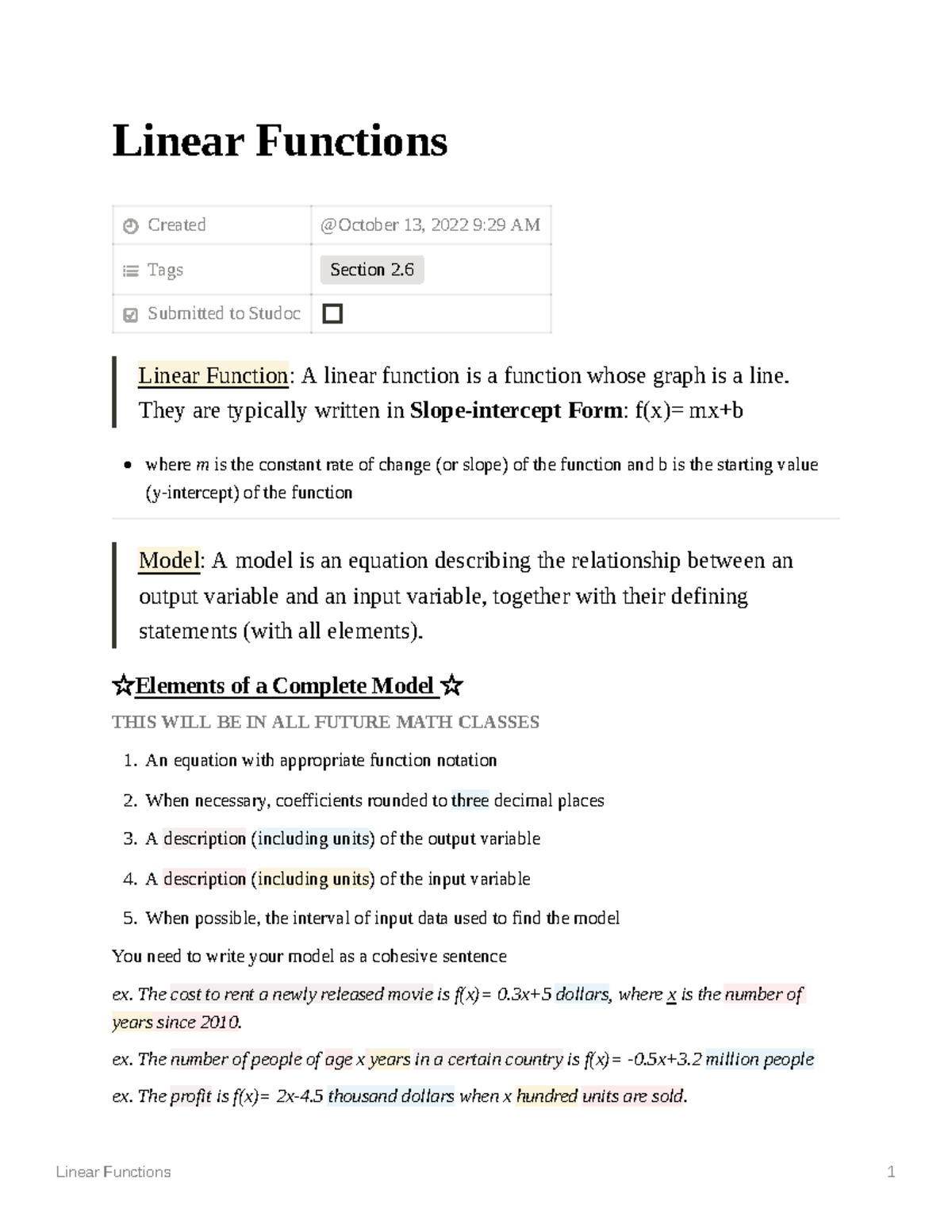 MATH101: Essential Concepts of Linear Functions and Their Models - Studocu