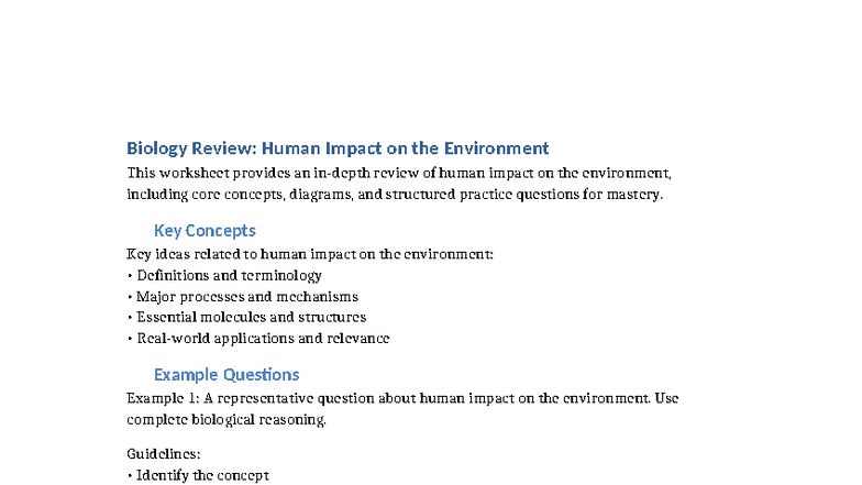 Biology Worksheet 164 - bio - Biology Review: Human Impact on the ...