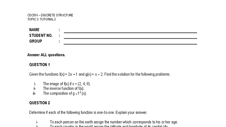CSC510 DISCRETE STRUCTURE: TOPIC 3 TUTORIAL 3 QUESTIONS - Studocu