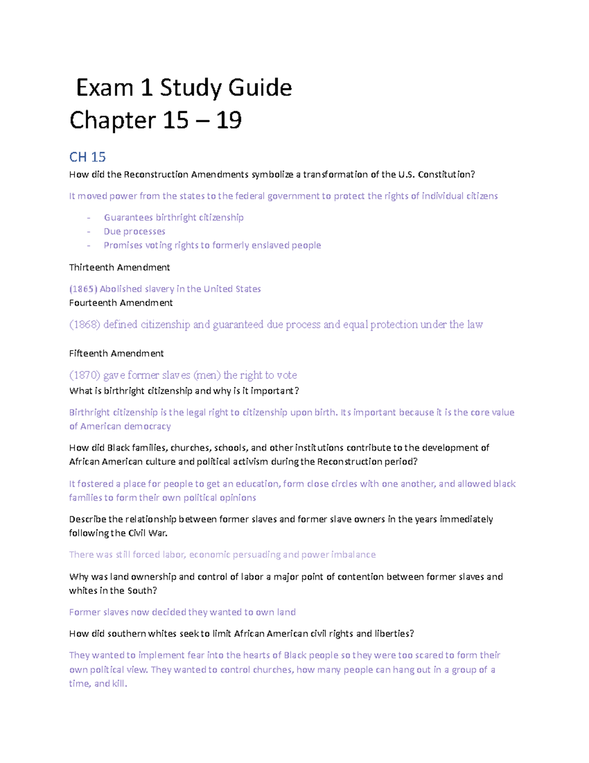 Exam 1 Study Guide: Key Concepts in U.S. History (Ch 15-19) - Studocu