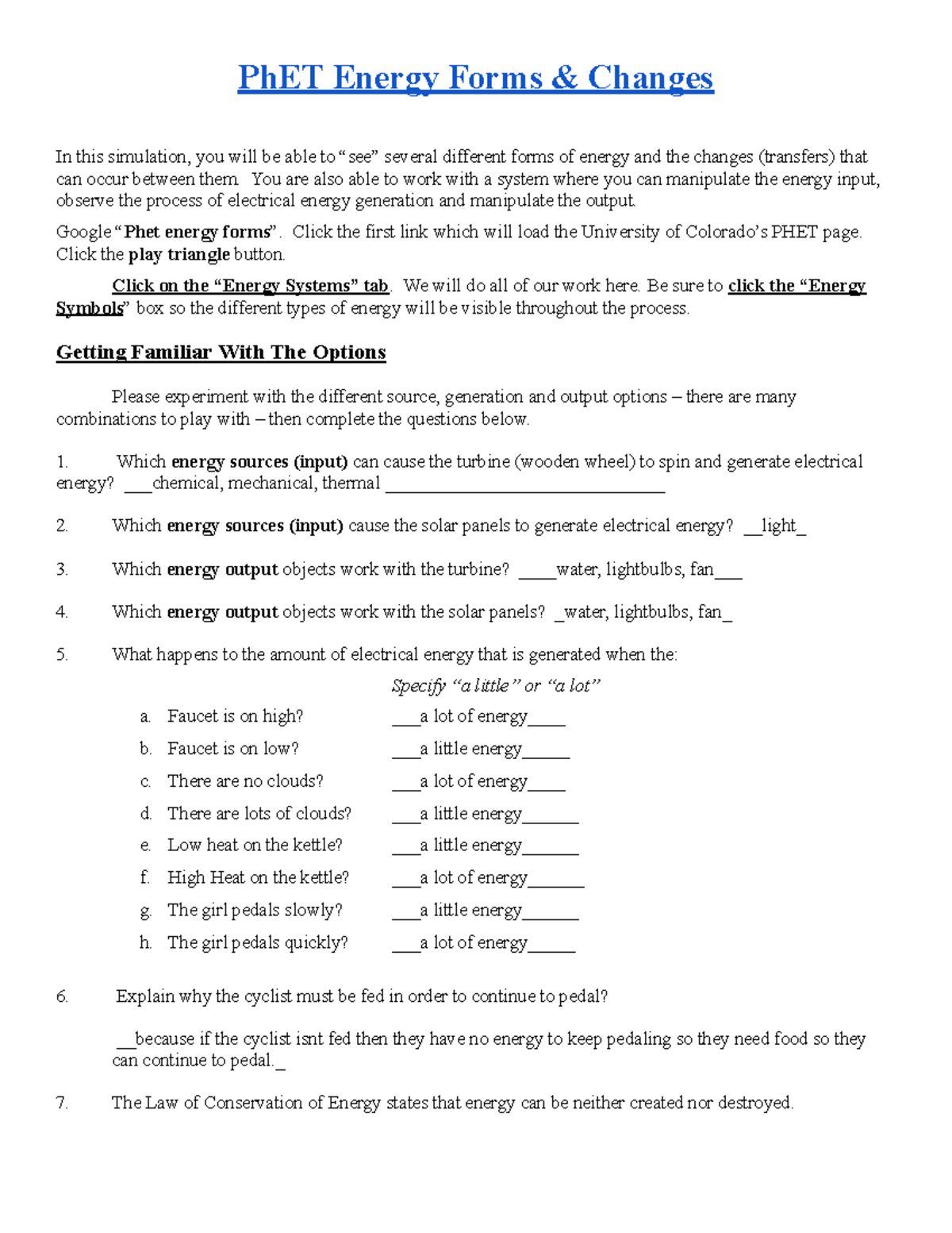 PhET Energy Forms & Changes Simulation Guide - Studocu