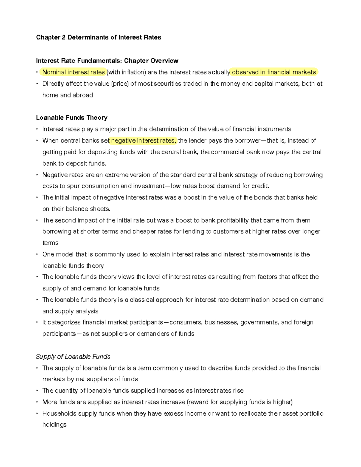 Chapter 2: Key Determinants of Interest Rates Explained - Studocu