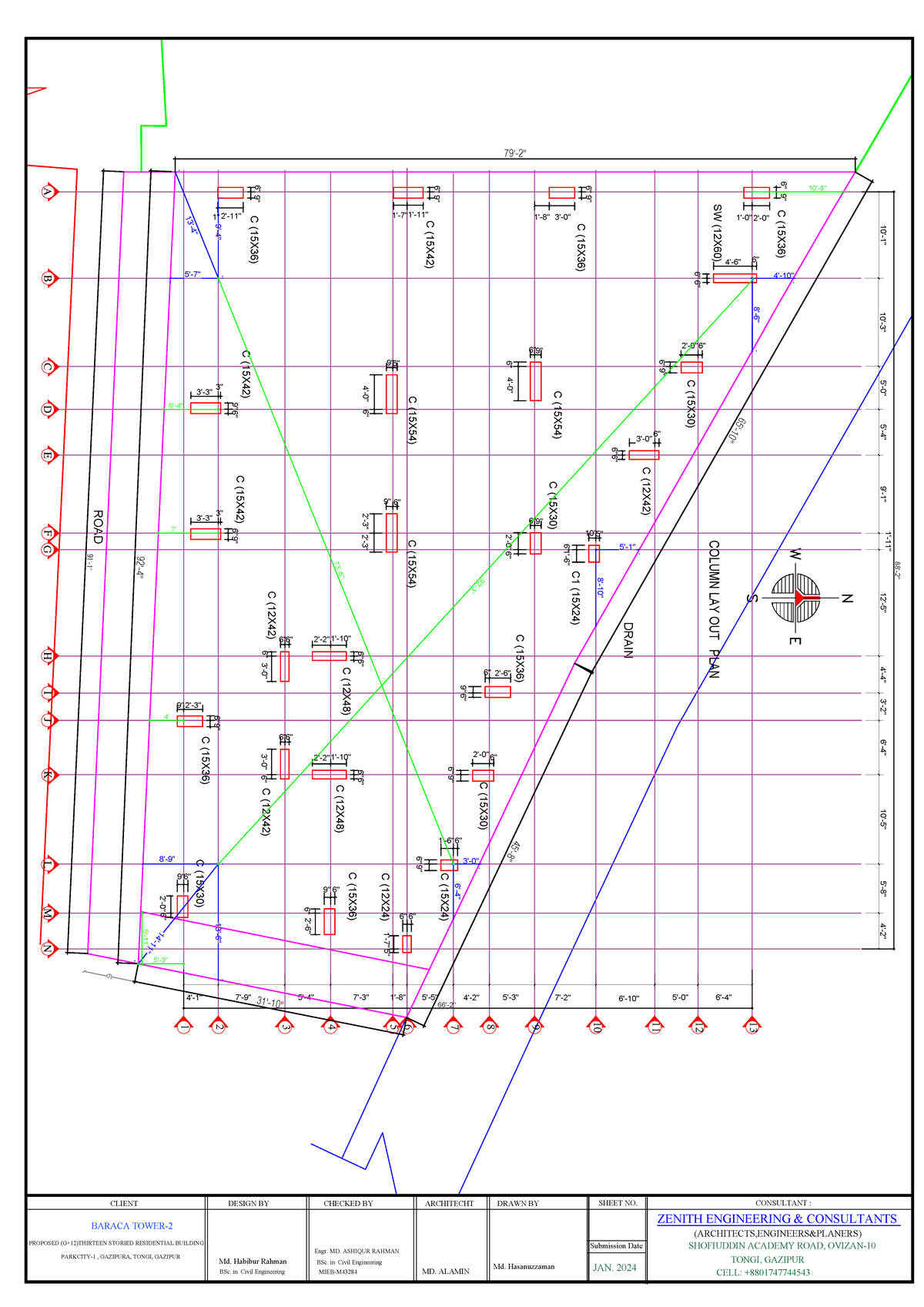 Column Layout Plan for Proposed G+12 Residential Building (MIEB-M43284 ...