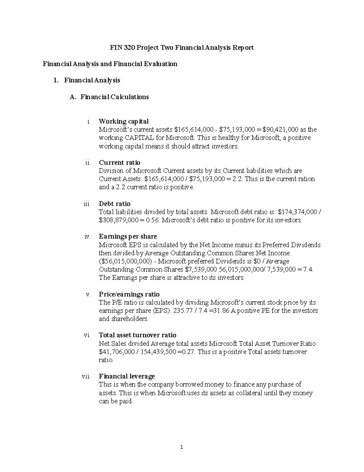 FIN 320 Project Two: In-Depth Financial Analysis of Microsoft - Studocu