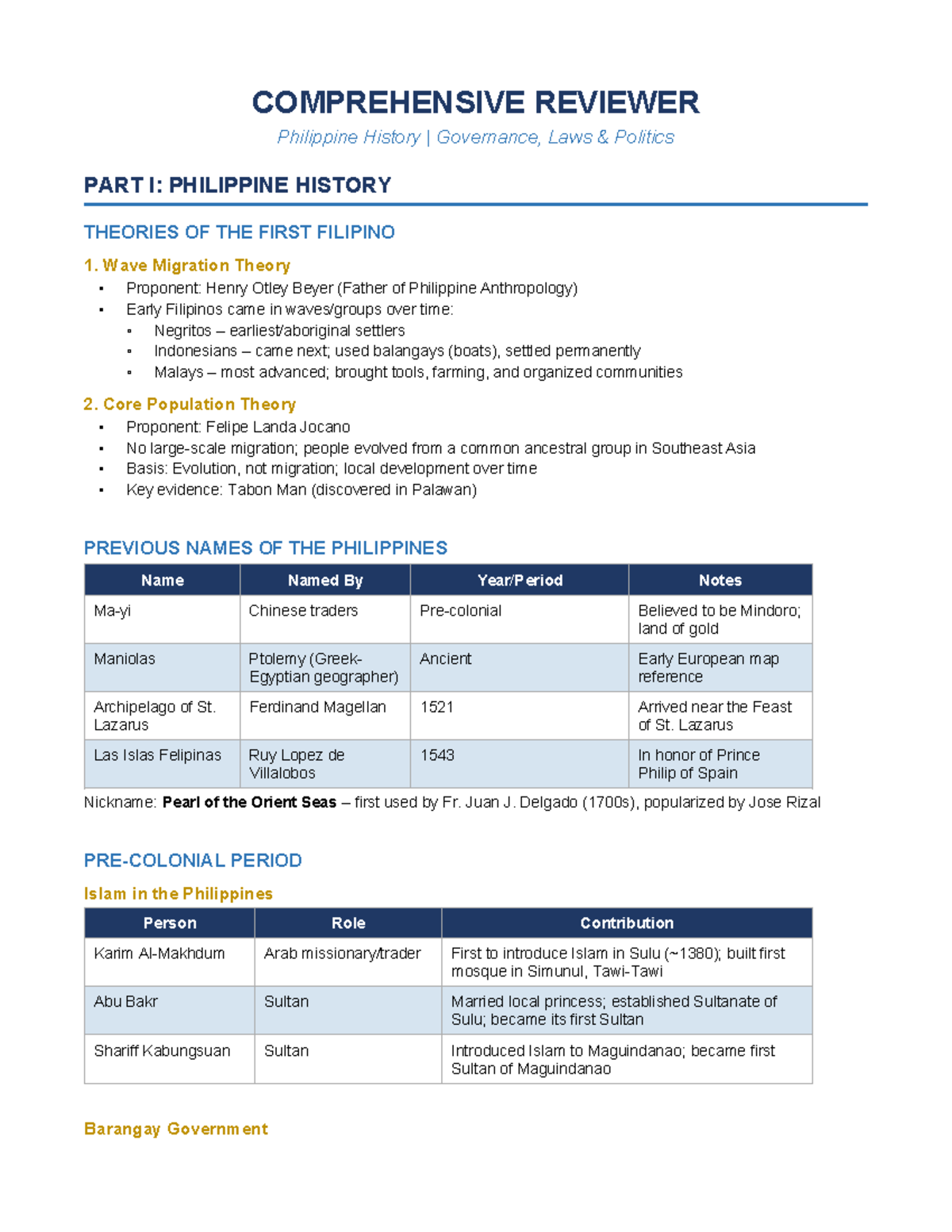 PH History Governance Reviewer: Comprehensive Study Notes on Theories ...