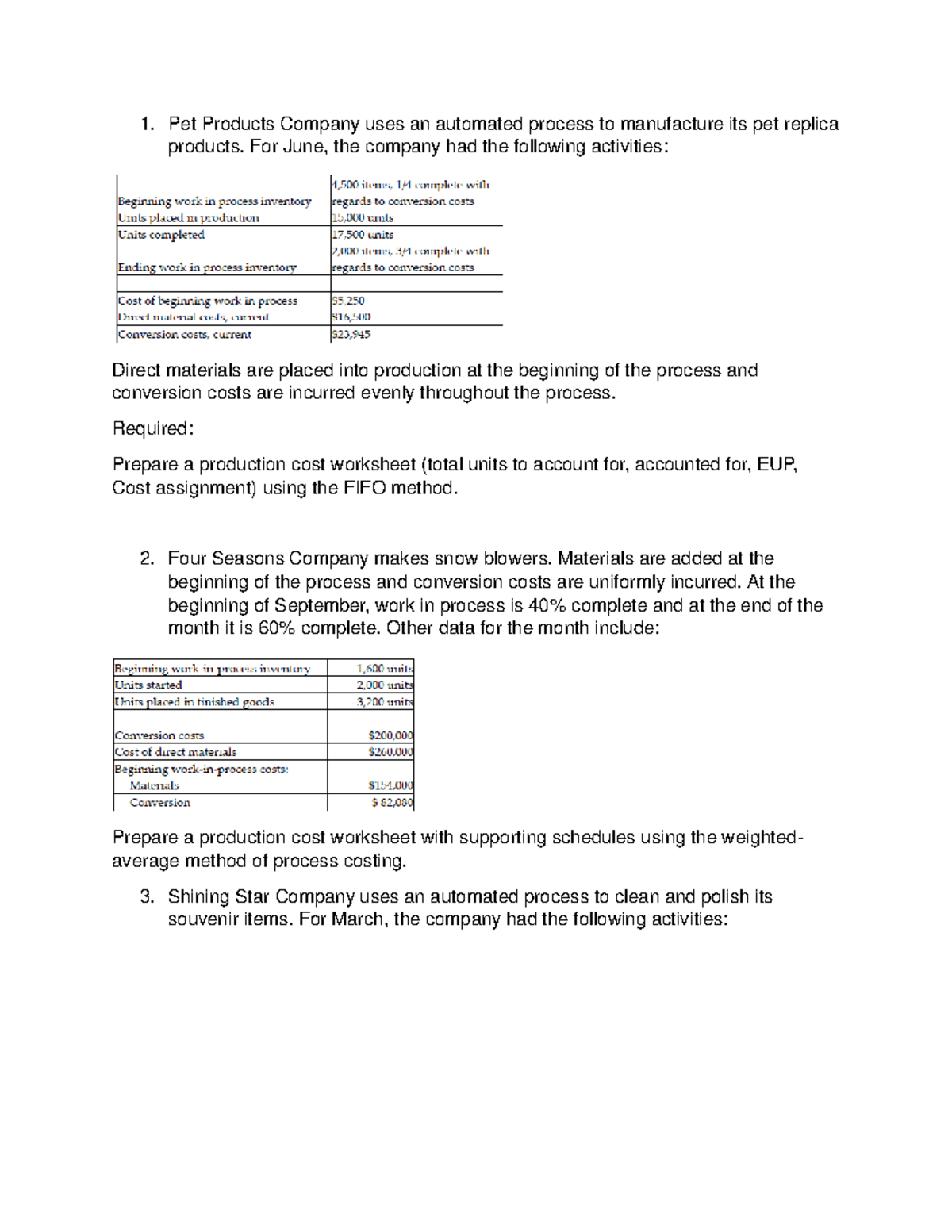 Process Costing Exercises: FIFO & Weighted-Average Methods - Studocu