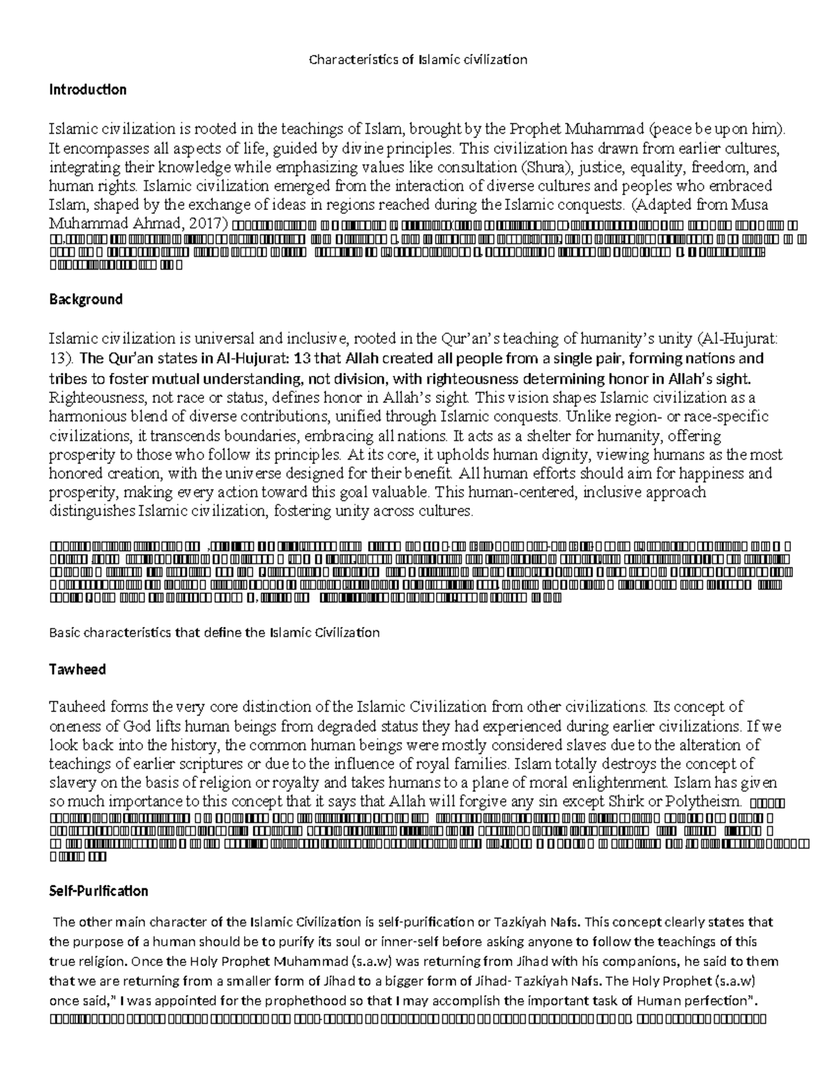 Islamic Civilization: Core Characteristics and Values - Studocu