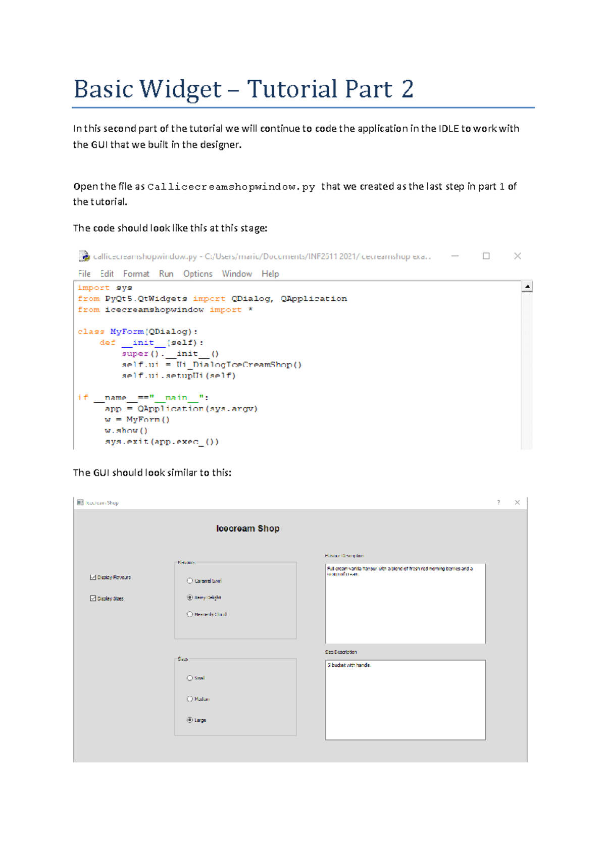 Basic Widget Example Tutorial Part 2: GUI Functionality Coding - Studocu