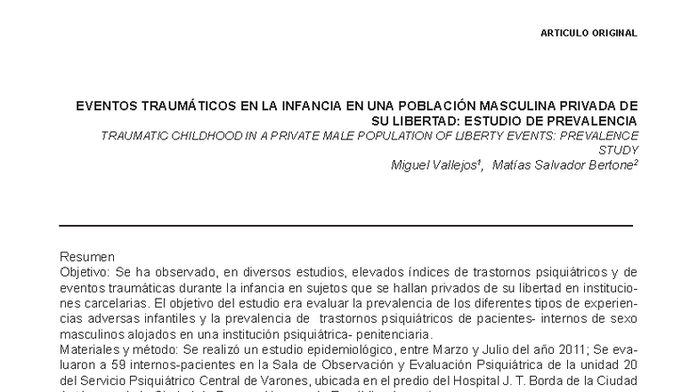 Eventos Traumaticos EN LA Infancia EN UNA Poblacion Masculina Privada ...