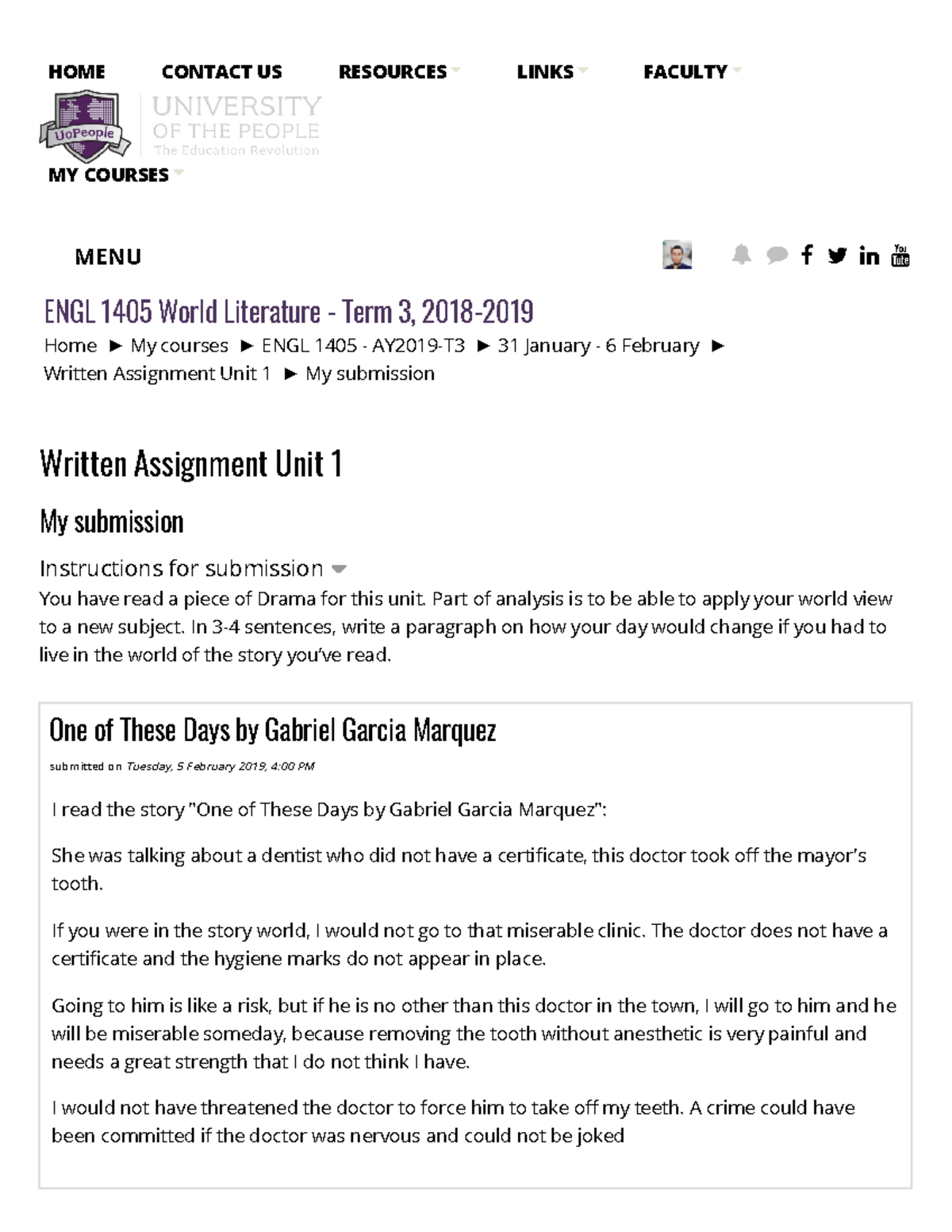 Written Assignment Unit 1 - Home My courses ENGL 1405 - AY2019-T3 31 January - 6 February - Studocu