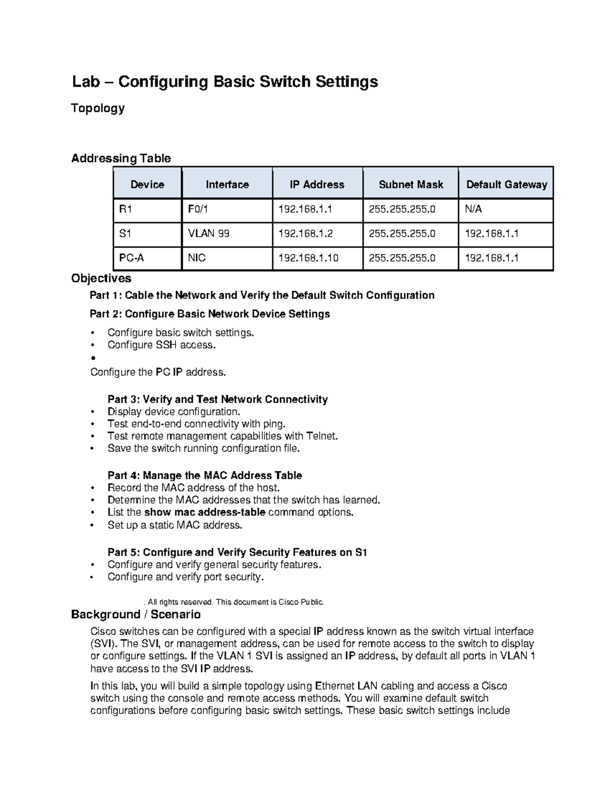 Lab 7 - Configuring Basic Switch Settings and Network Device Management - Studocu