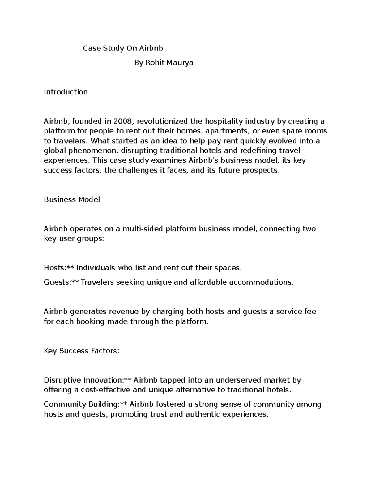 Case study on Airbnb: Business model, success factors, and challenges ...