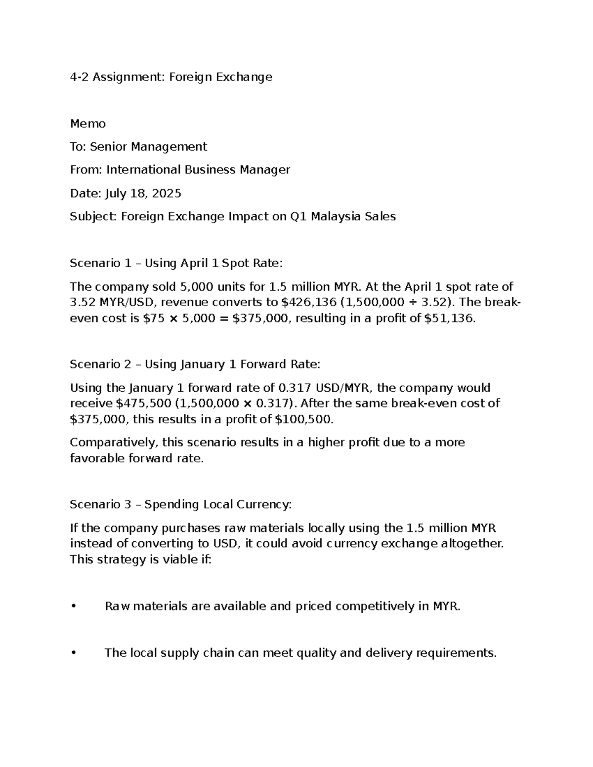 Assignment: Foreign Exchange Impact on Q1 Malaysia Sales Analysis - Studocu