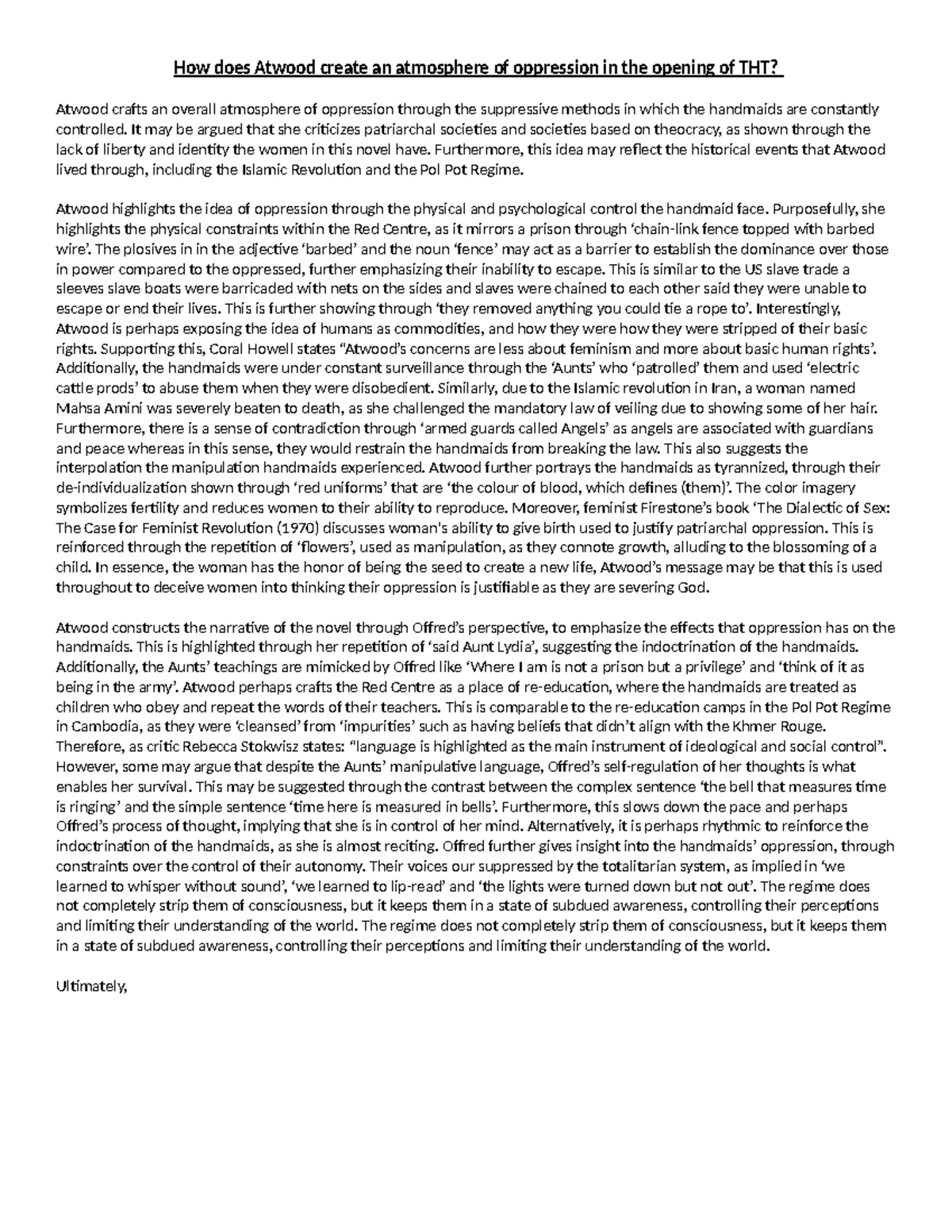 The Handmaid's Tale - Desire Analysis Quotes (ENG 101) - Studocu