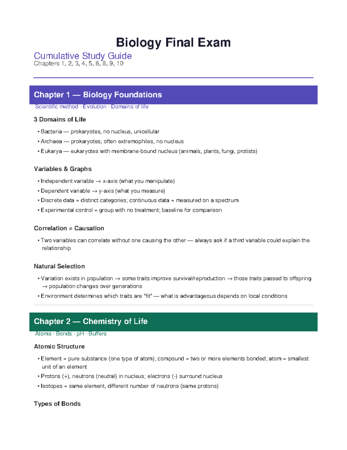 Biology Final Exam Cumulative Study Guide - Studocu