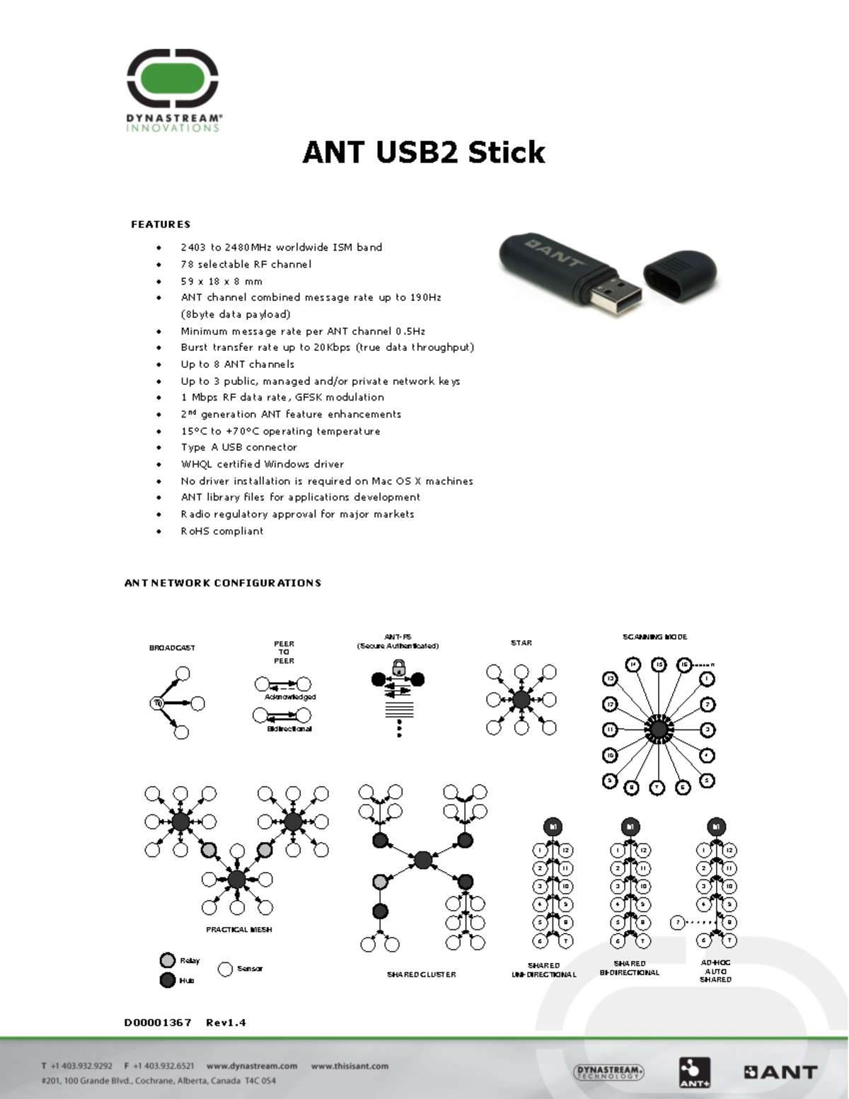 D00001367 ANT USB2 Stick Datasheet Rev 1.4 Overview and Features - Studocu