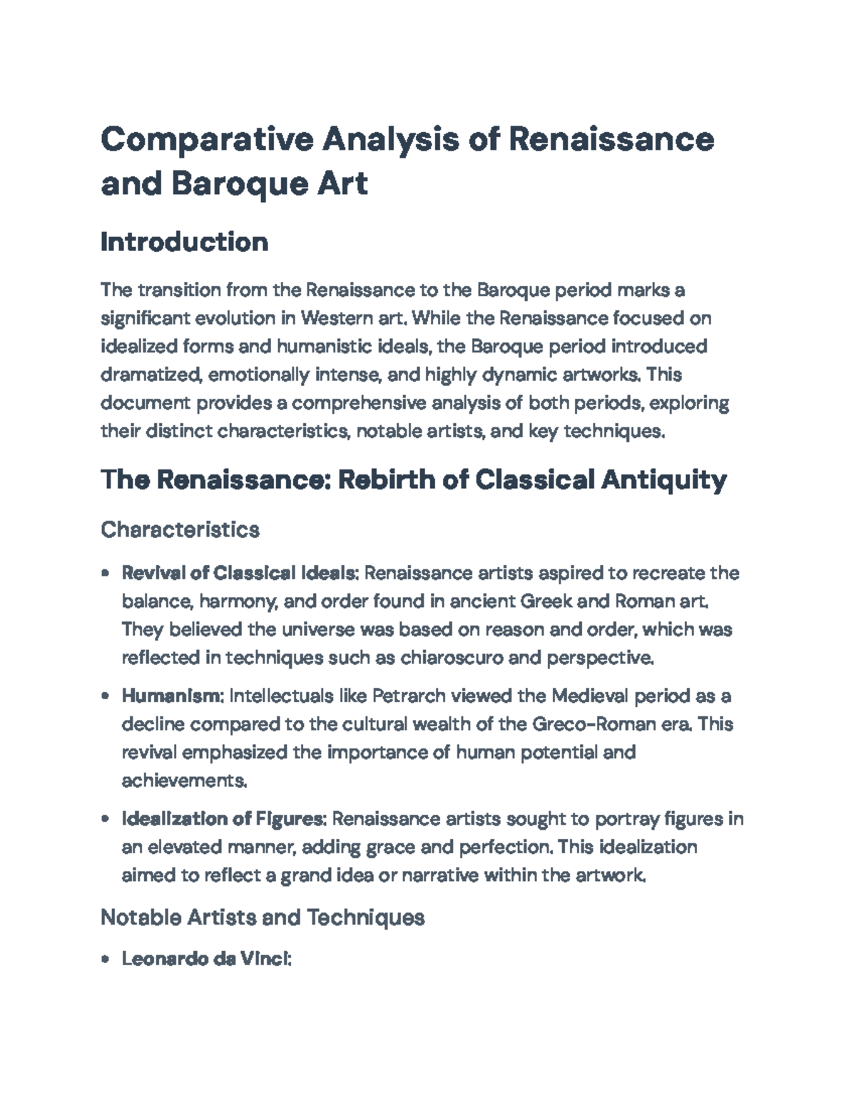 Comparative Analysis of Renaissance and Baroque Art - Comparative ...