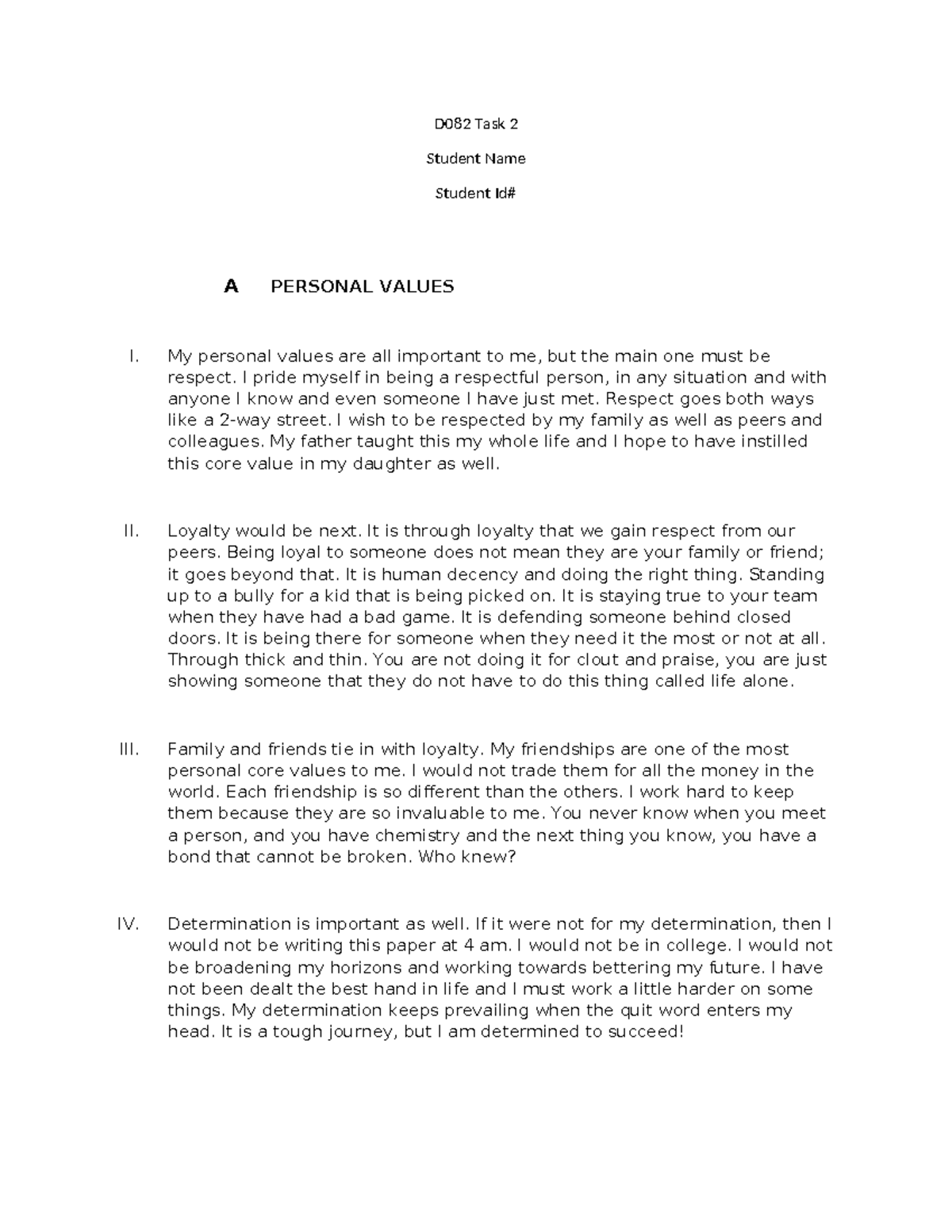 D082 Task 2: Personal Values and Cultural Intelligence Essay - Studocu