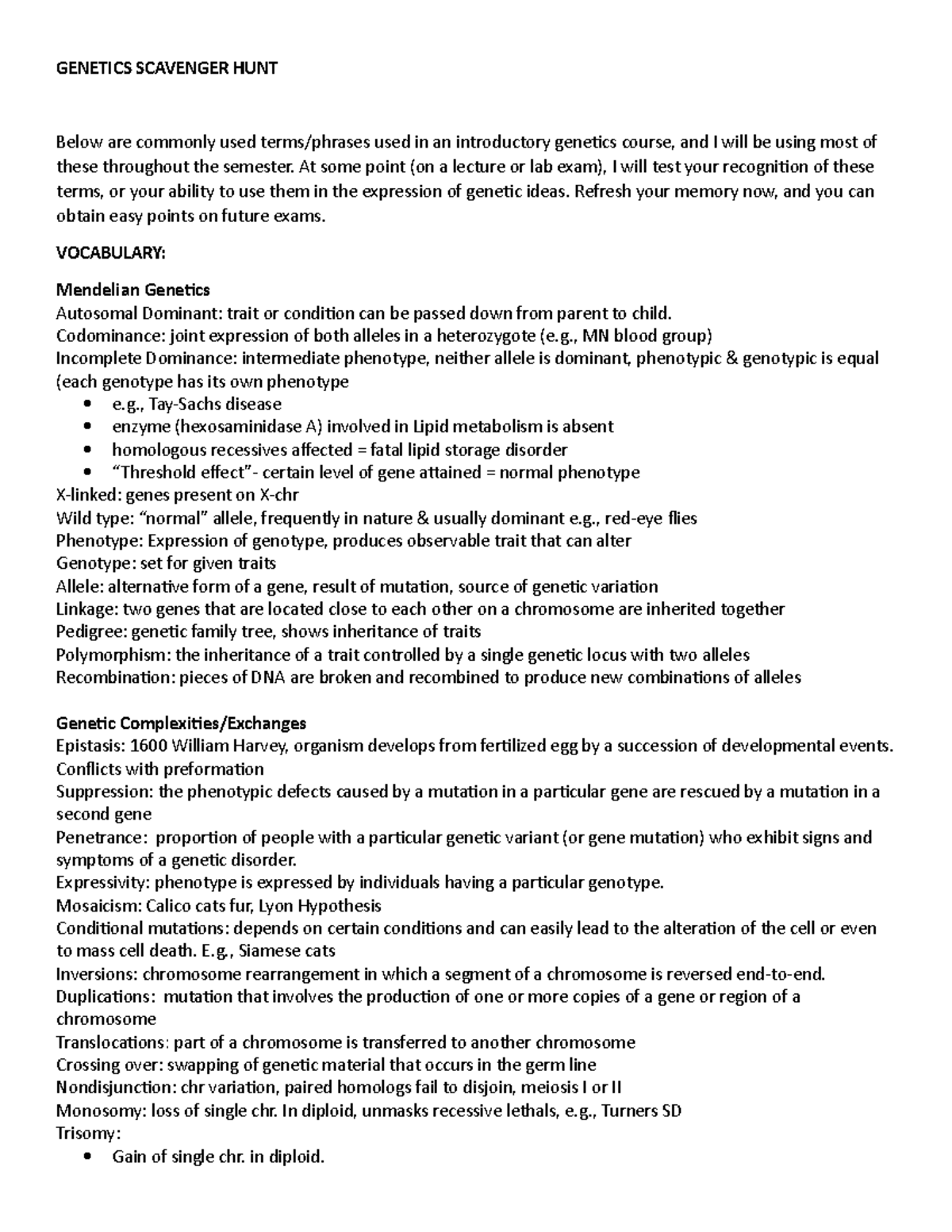 Vocabulary Scavenger HUNT - GENETICS SCAVENGER HUNT Below are commonly ...