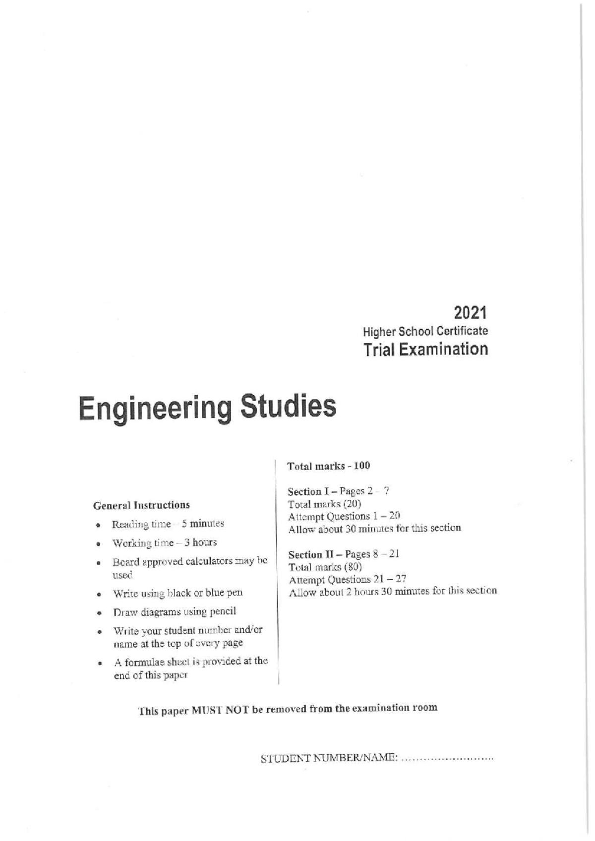 2021 HSC Trial Exam Engineering Studies - Total Marks 100 - Studocu