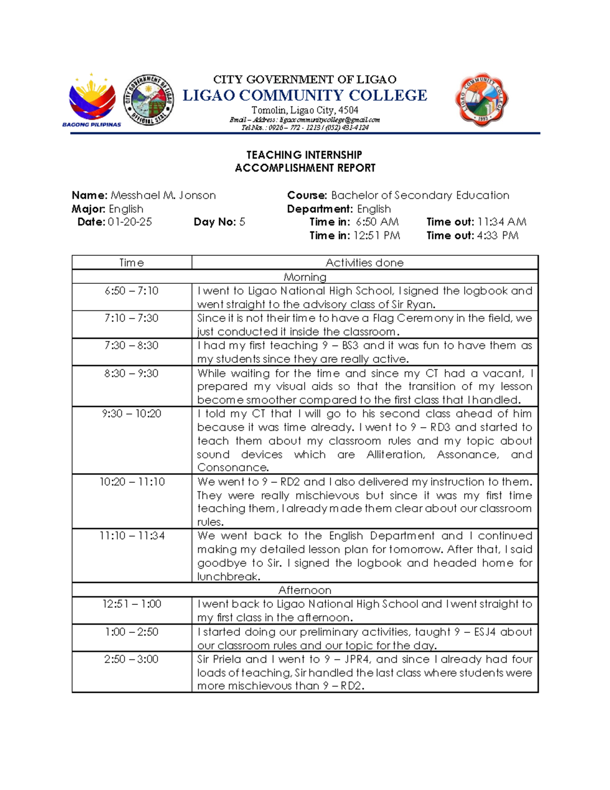 AR - Teaching Internship Accomplishment Report (Days 5-8) - Studocu