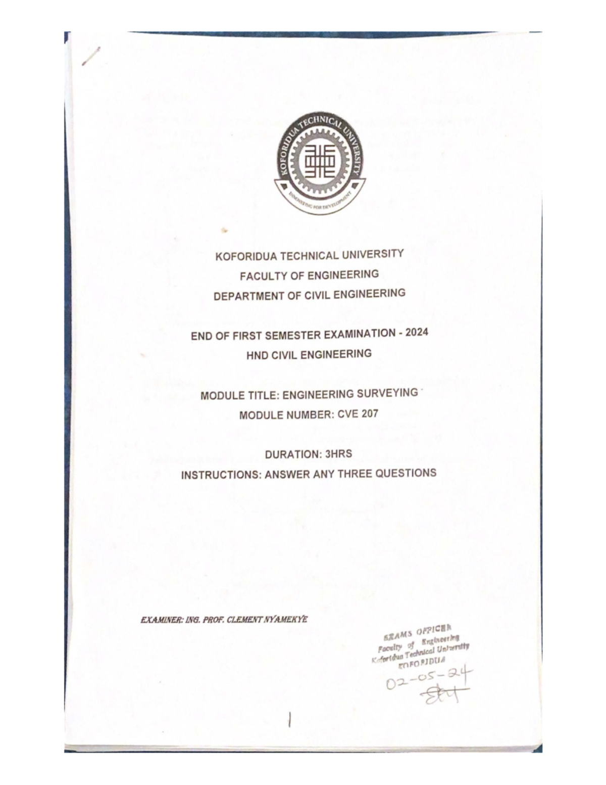 HND Civil Engineering CVE 207 & CVE 101 End of First Semester Exam ...