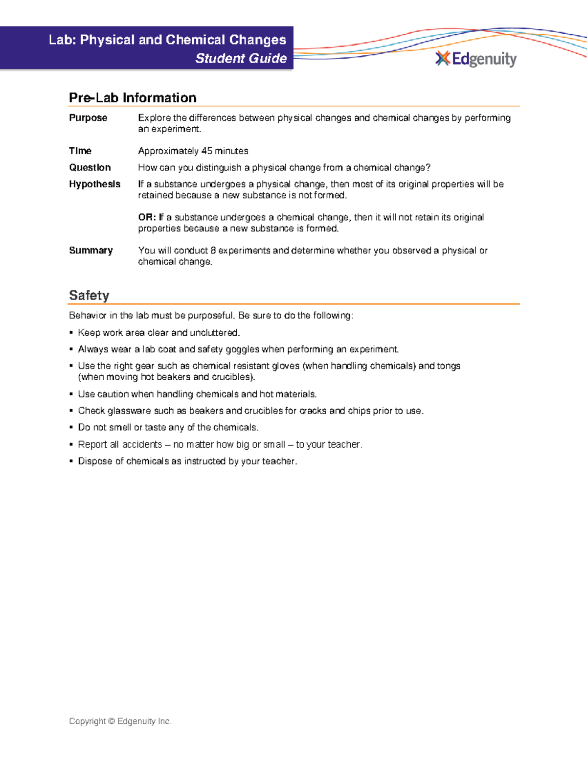 Physical and chemical changes lab - Lab: Physical and Chemical Changes ...