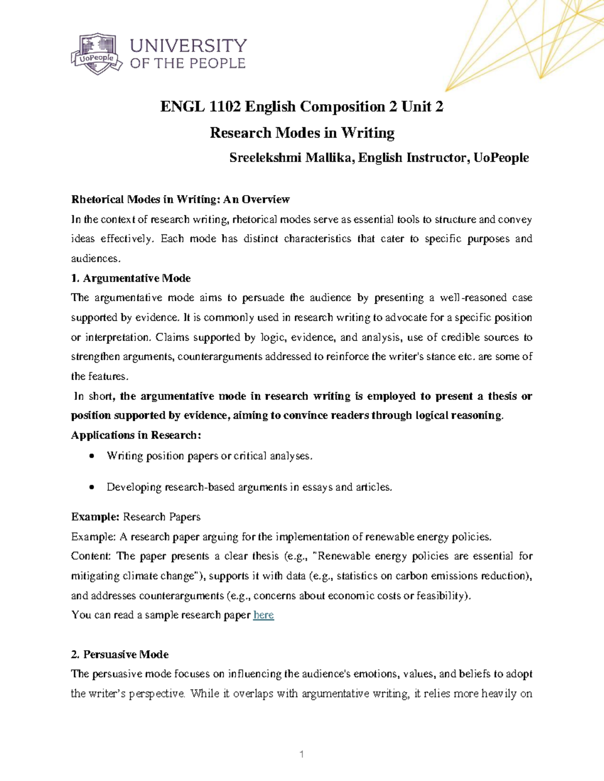 ENGL 1102 Final Exam: Rhetorical Modes in Writing Overview - Studocu