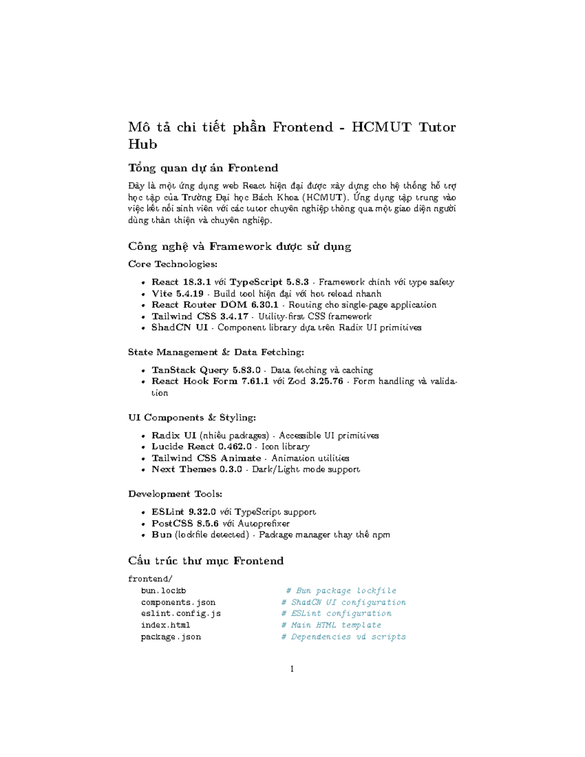 Mô tả chi tiết Frontend - HCMUT Tutor Hub (Final Project) - Studocu