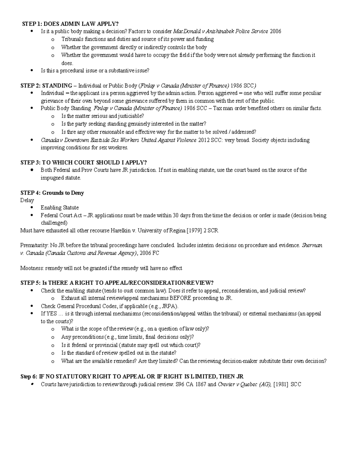 Admin Law Cheat Sheet: Key Steps & Case Law (Course Code: 435696125 ...