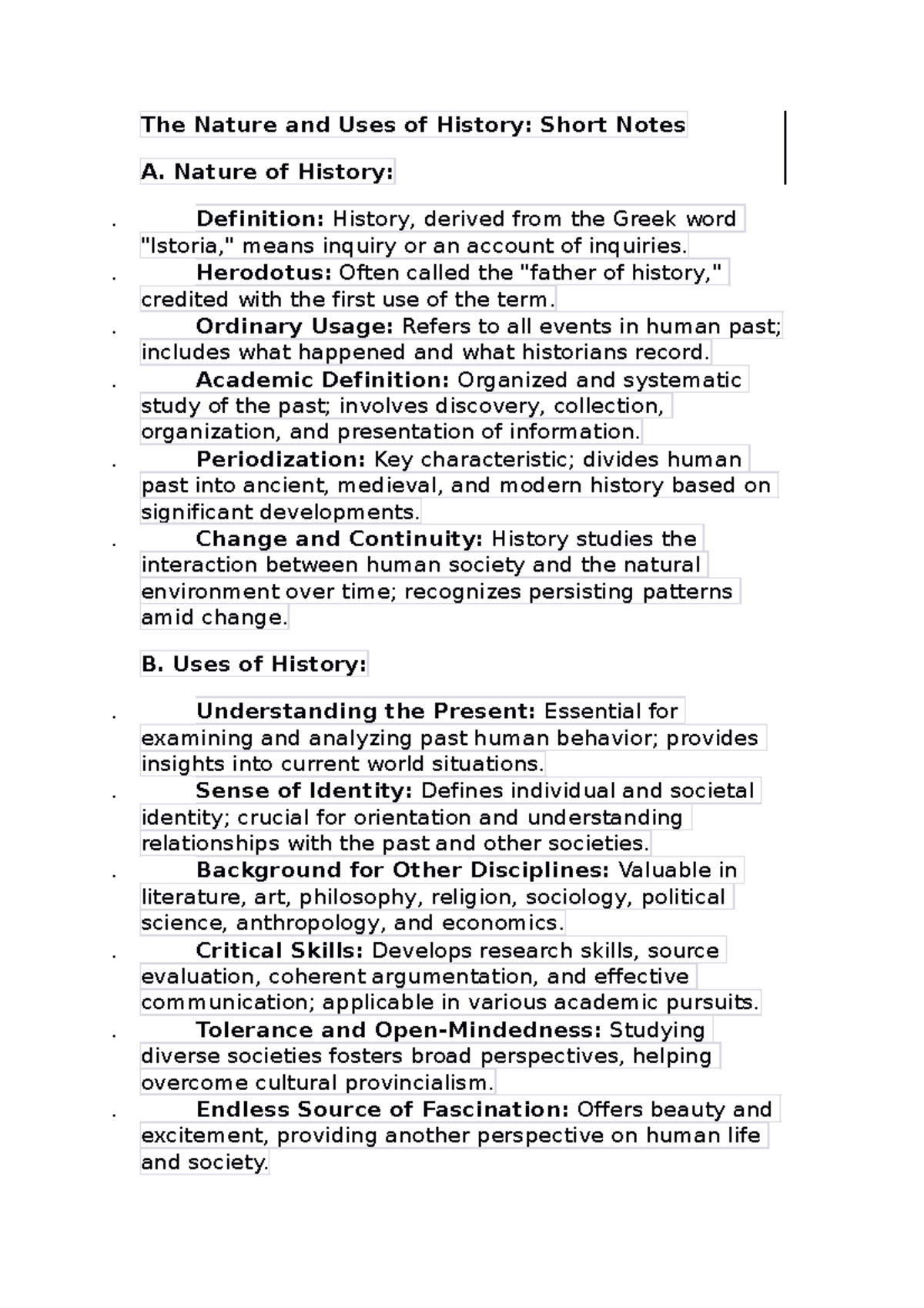 HIST 101: Nature and Uses of History - UNIT 1 Study Notes - Studocu