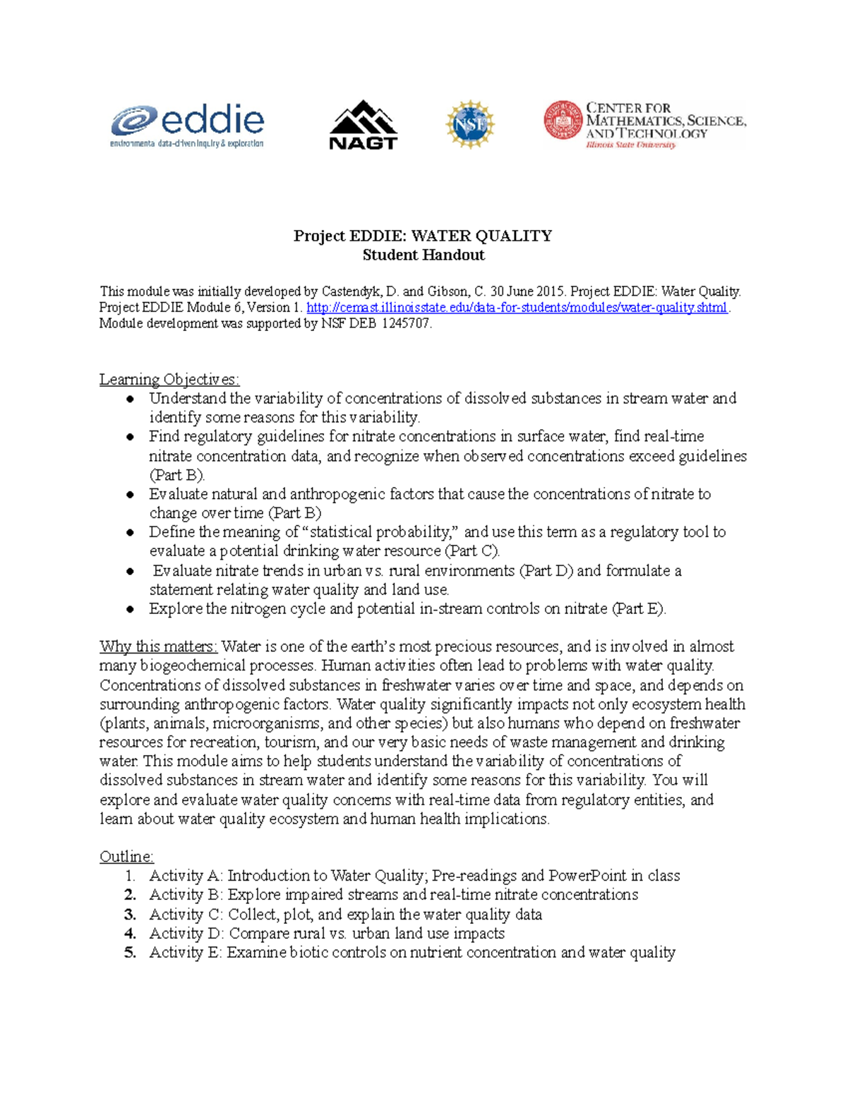 Water Quality Module Overview (Project EDDIE, 6) - Studocu