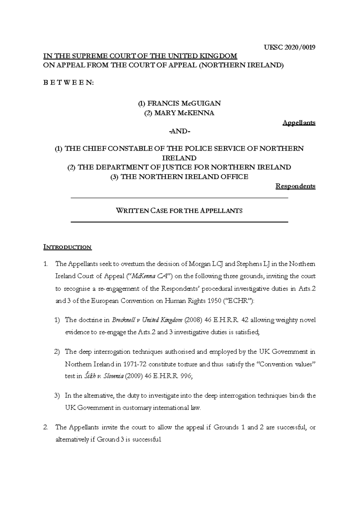UKSC 2020: McKenna Case Written Appeal Analysis & Key Arguments - Studocu