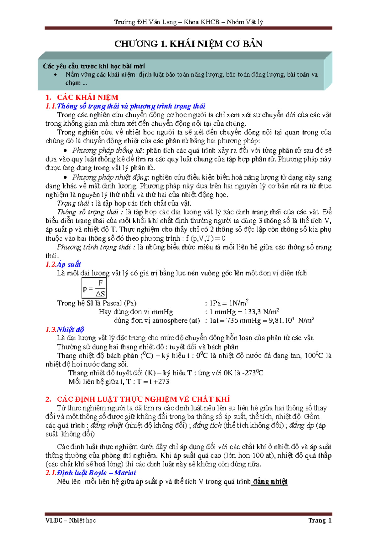 Nhiet - fhfhfh - CHƯƠNG 1. KHÁI NIỆM CƠ BẢN ####### 1. CÁC KHÁI NIỆM 1 ...