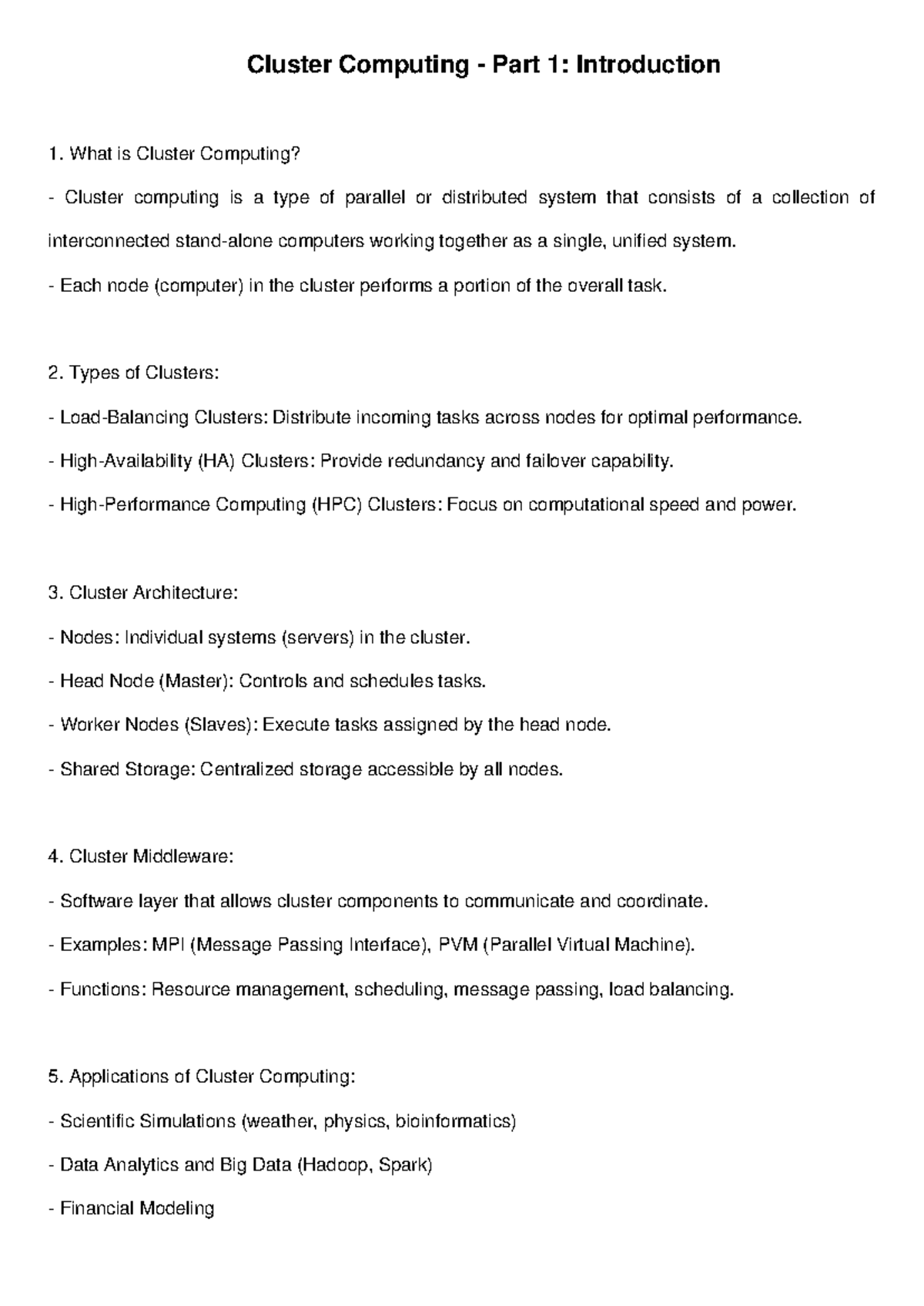 Cluster Computing (CS101) Part 1: Overview and Key Concepts - Studocu