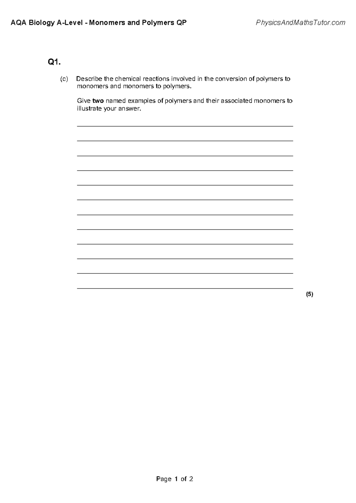 AQA Biology Monomers and Polymers Study Notes (2016-2024) - Studocu
