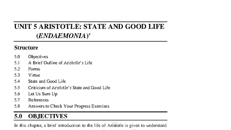 Unit 5: Aristotle's Political Philosophy on State and the Good Life ...