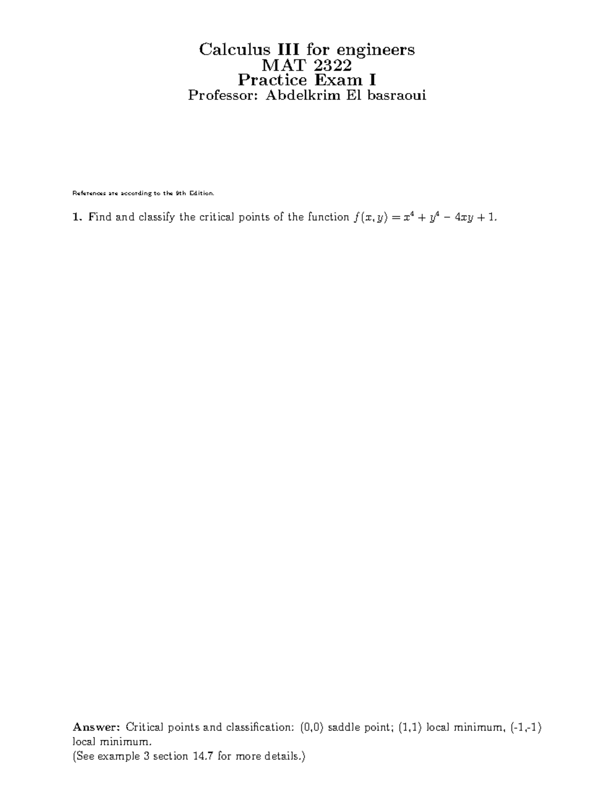 MAT 2322 Midterm 1 Practice Exam - Calculus for Engineers - Studocu