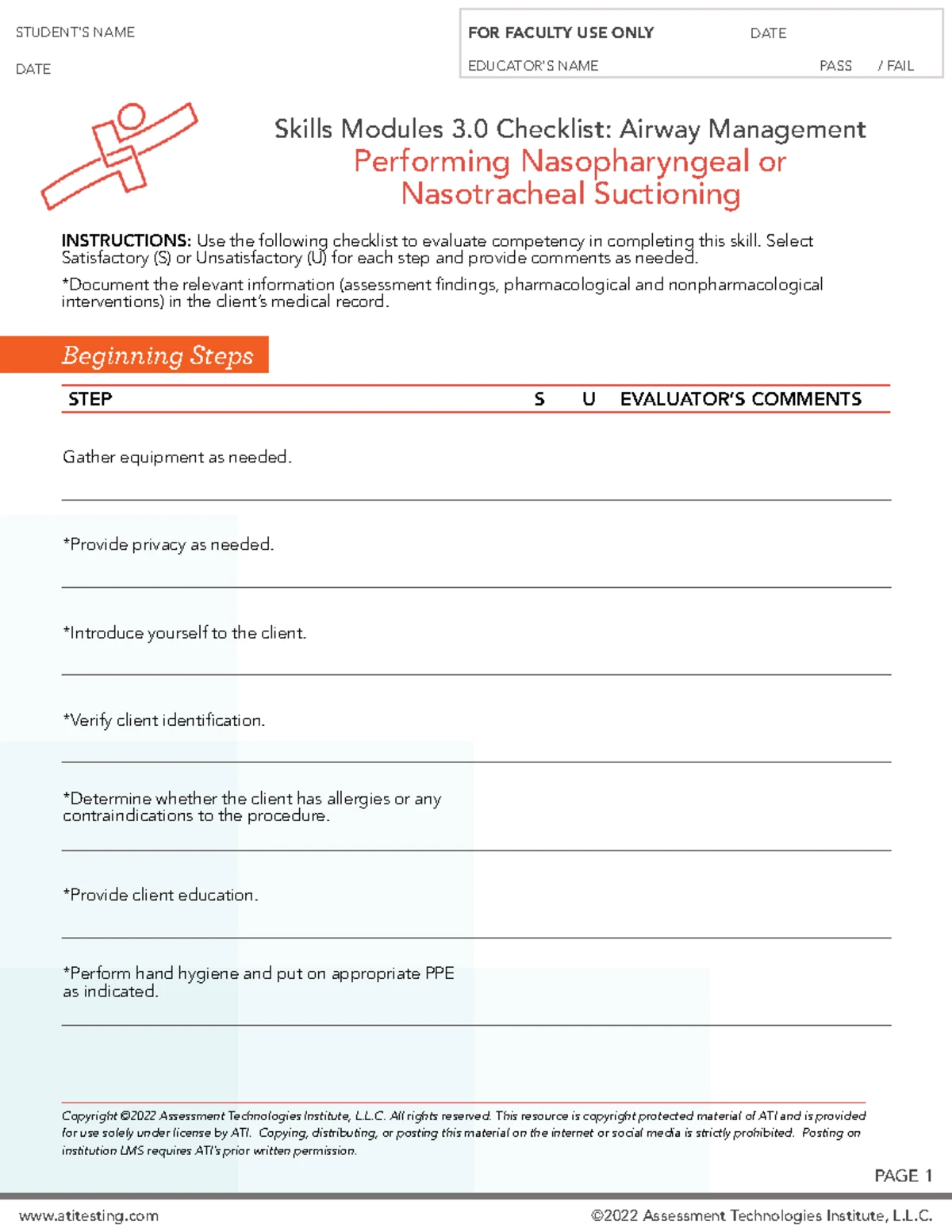 Skills Modules 3.0 Checklist: Comprehensive Physical Assessment of a ...